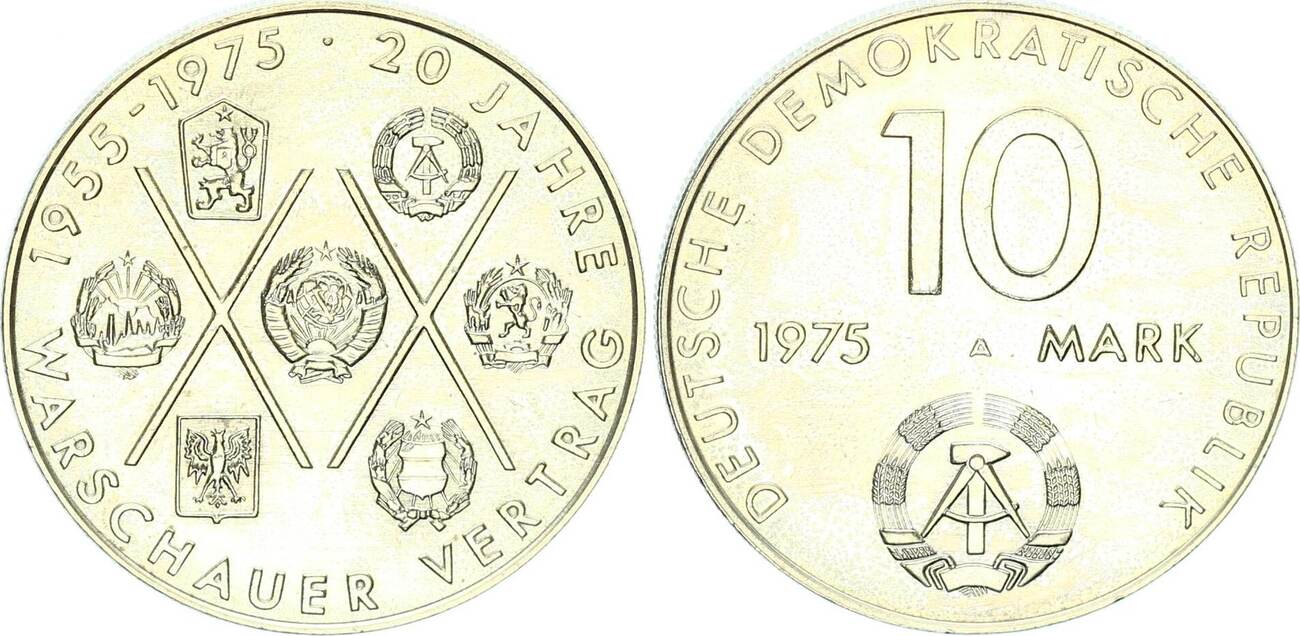 DDR 10 Mark 1975 A Gedenkmünze Warschauer Vertrag fast stempelglanz | MA-Shops
