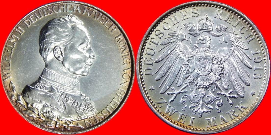 Kaiserreich Preußen 2 Mark 1913 A (166/16Fel) Wilhelm II ...