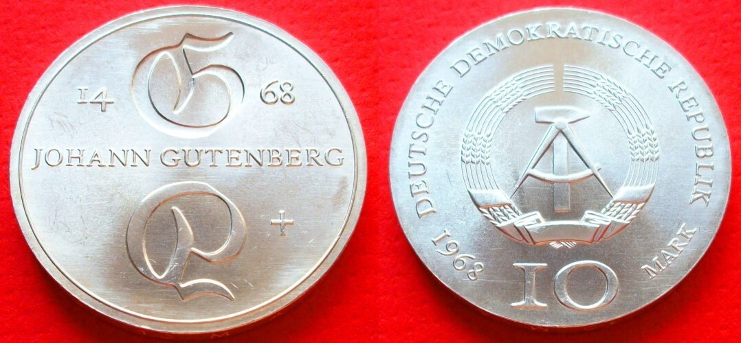 DDR 10 Mark 1968 Gutenberg Stempelglanz | MA-Shops