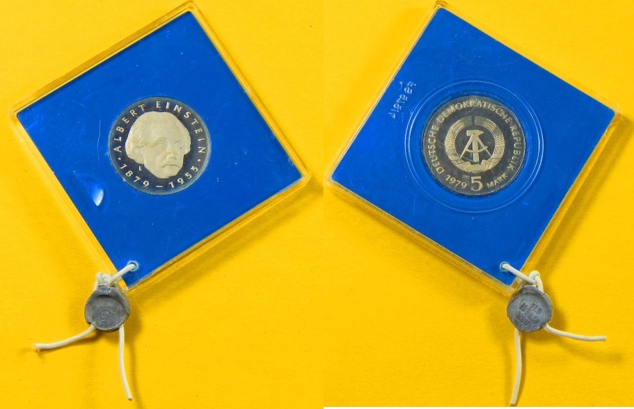 DDR 5 Mark 1979 Albert Einstein Polierte Platte plombiert, Proof PP ...