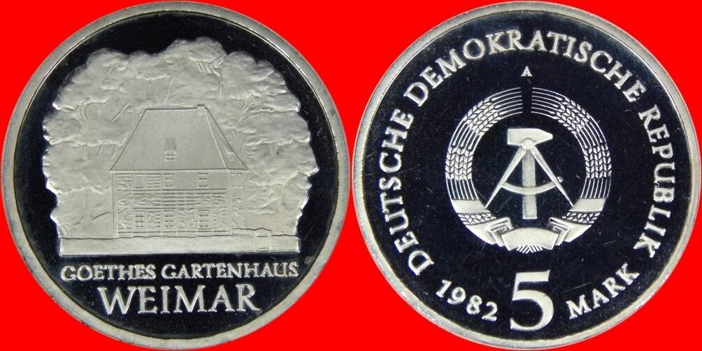 DDR 5 Mark 1982 Goethes Gartenhaus Polierte Platte offen, Proof PP | MA ...
