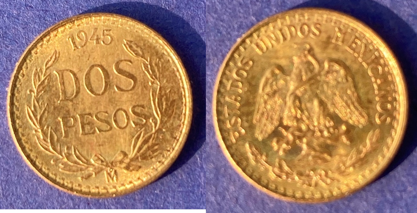2 Pesos, Dos Pesos (11/AkRo) Mexico Gold 2 Pesos 1945 fst | MA-Shops