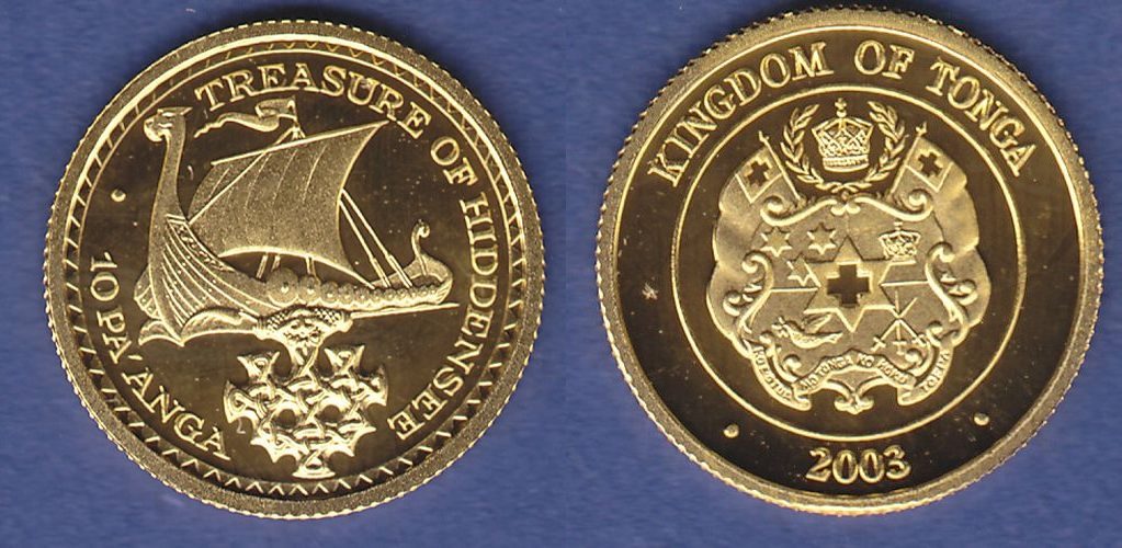Tonga 10 Pa`anga 2003 Goldschatz von Hiddensee - Gold, Seefahrt ...