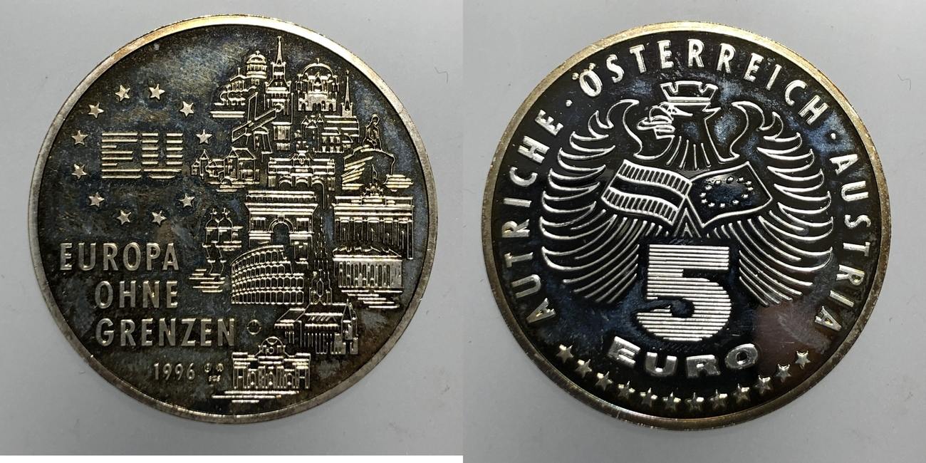 österreich medaille 5 euro 1996 pseudoeuro stfr | MA-Shops