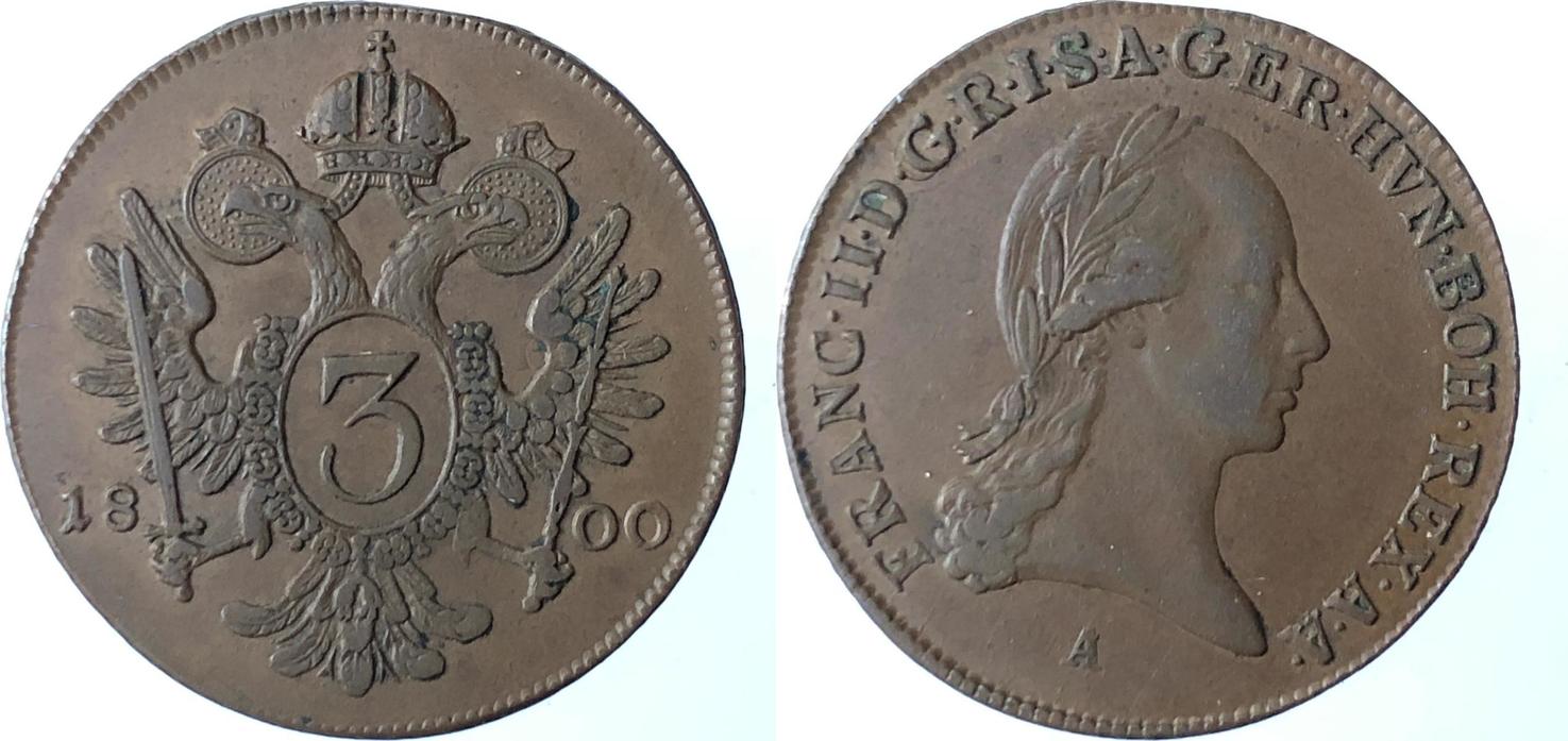 österreich 3 kreuzer 1800 A franz 1. vzgl pf +/- | MA-Shops