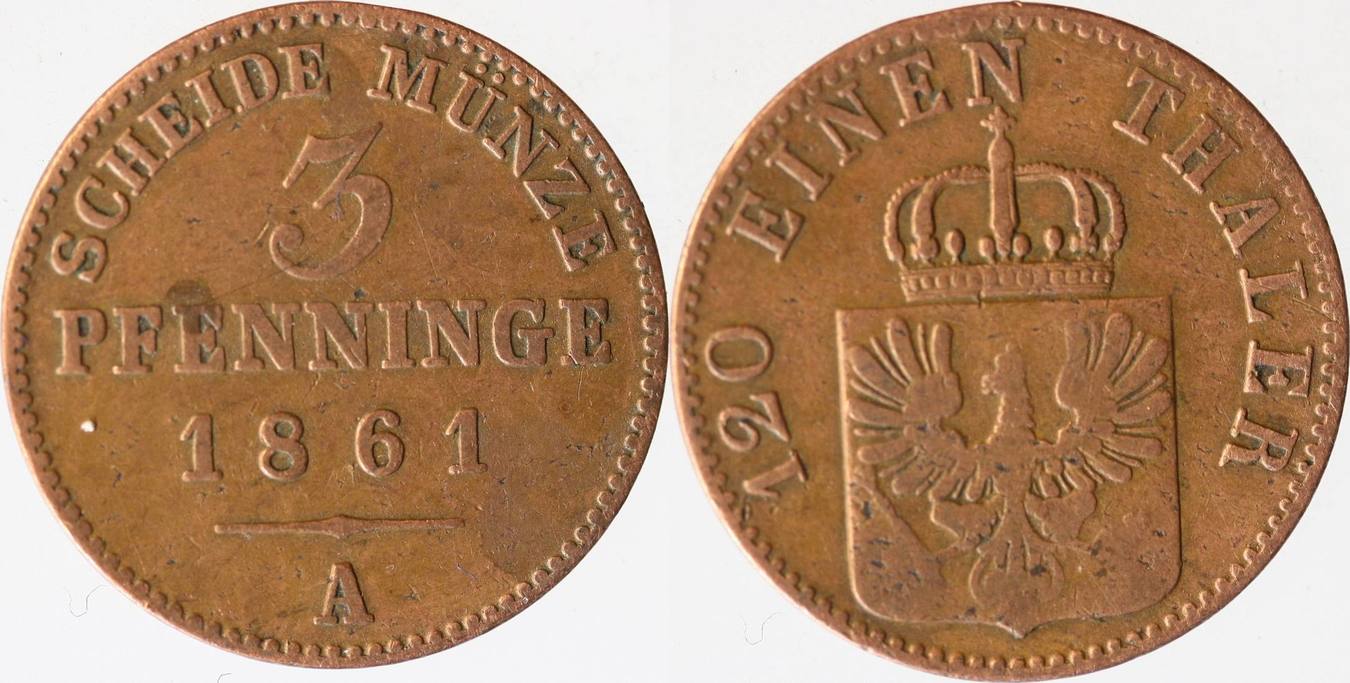 Deutschland 3 Pfenninge 1861 A Preussen Ss MA Shops Deutschland 3 Pfenninge 1861 A Preussen Ss MA Shops