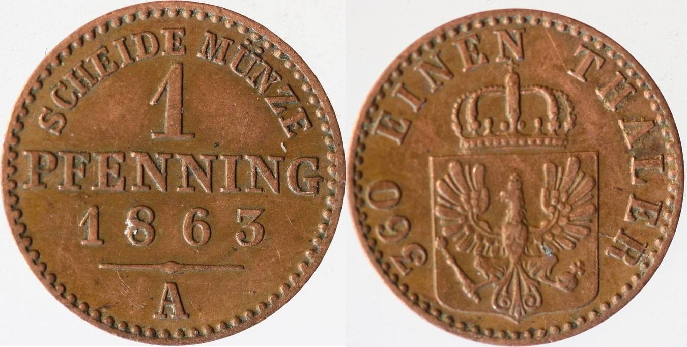 deutschland 1 pfenning 1863 A preussen ss + | MA-Shops