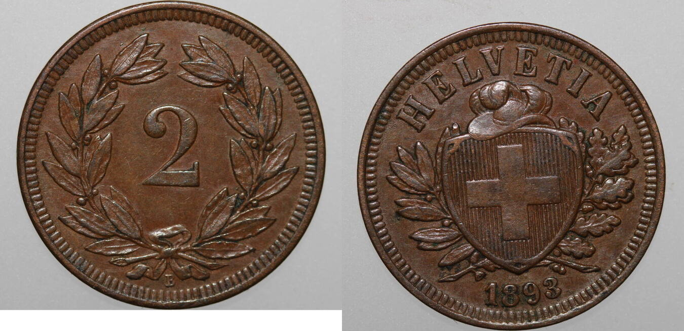 SCHWEIZ 2 Rappen 1893 B vzgl +/- patina | MA-Shops