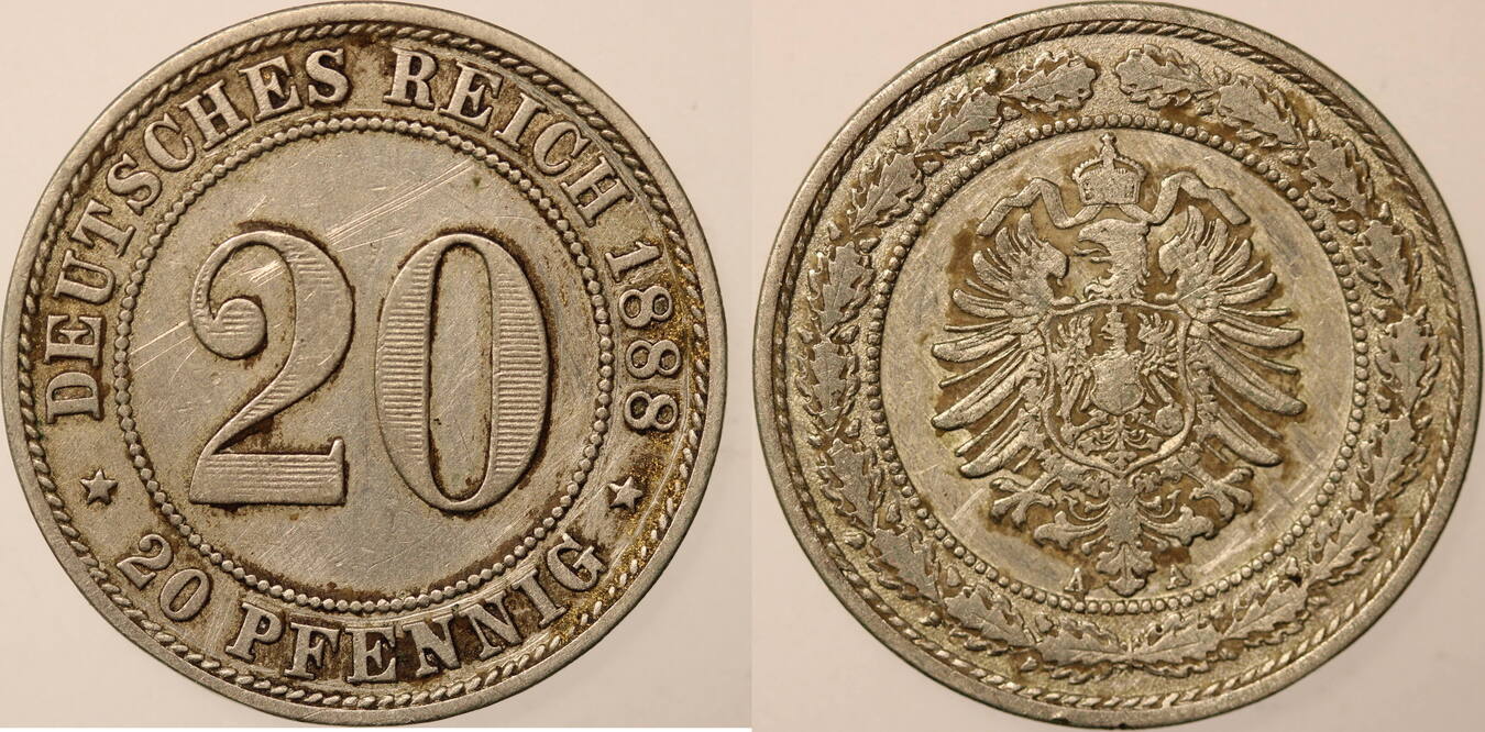 Deutschland 20 Pfennig 1888 A Kaiserreich ss +/- | MA-Shops