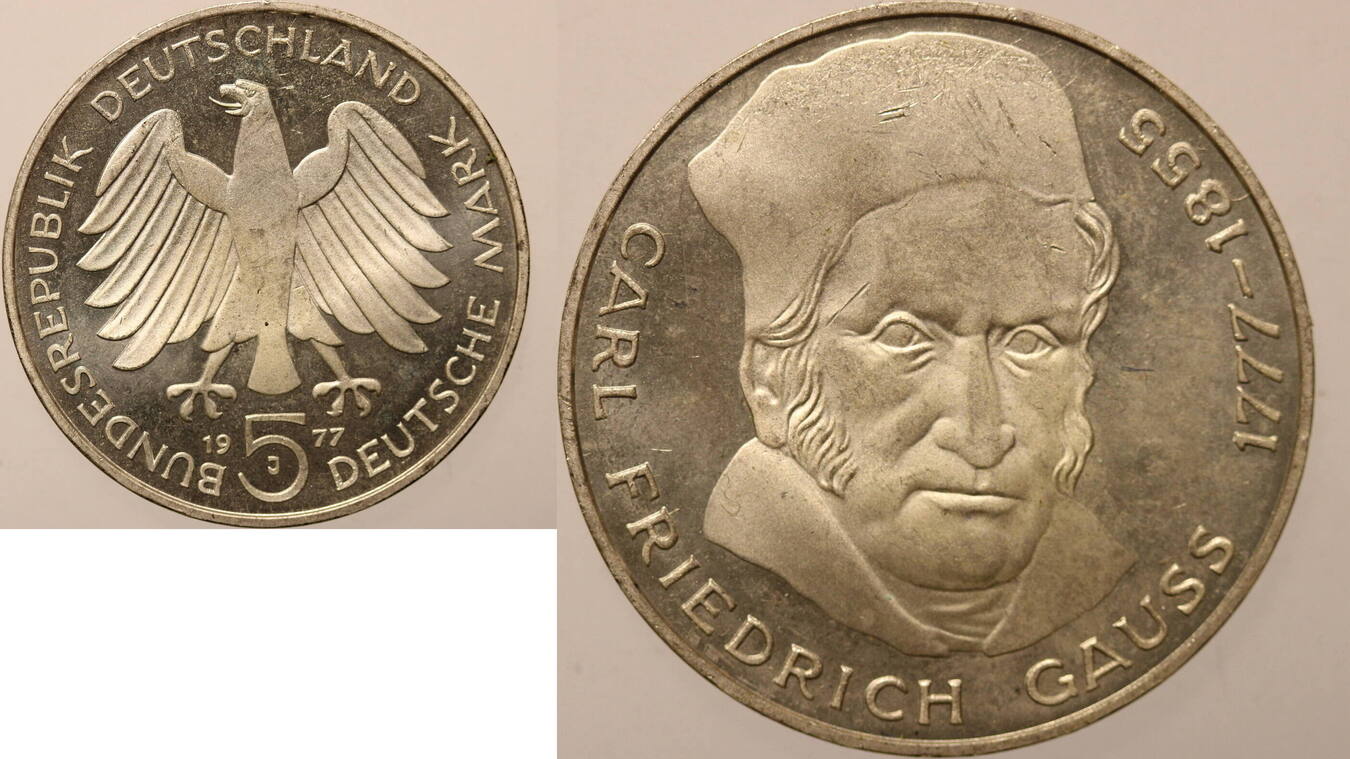 Deutschland 5 Mark 1977 Gauss vzgl +/- | MA-Shops