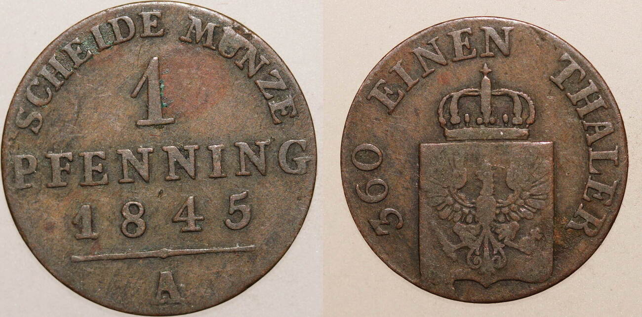 Deutschland 1 Pfenning 1845 A Preussen ss | MA-Shops