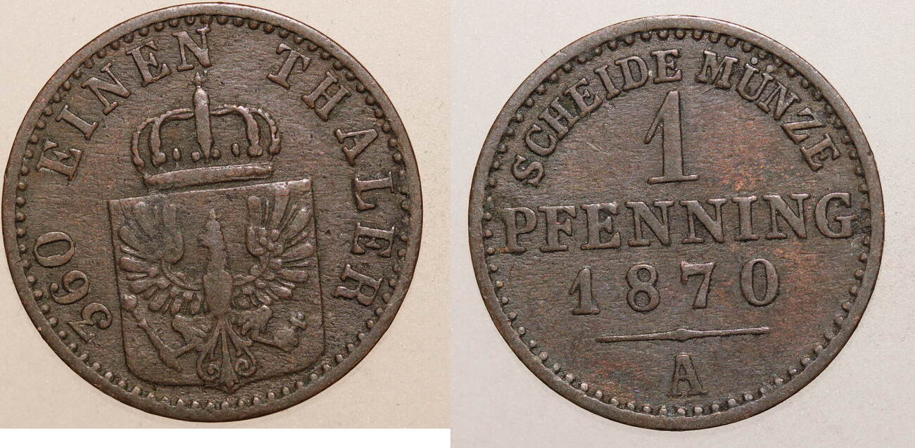 Deutschland 1 Pfenning 1870 A Preussen ss | MA-Shops