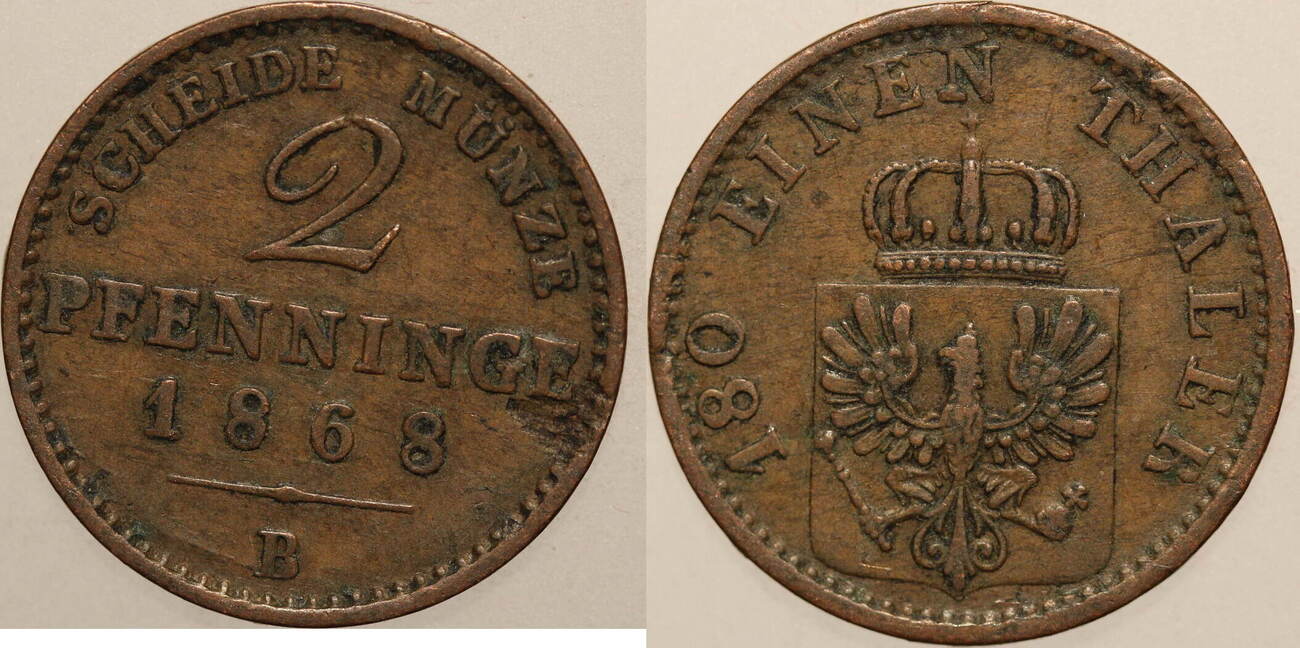 Deutschland 2 Pfenning 1868 B Preussen ss | MA-Shops