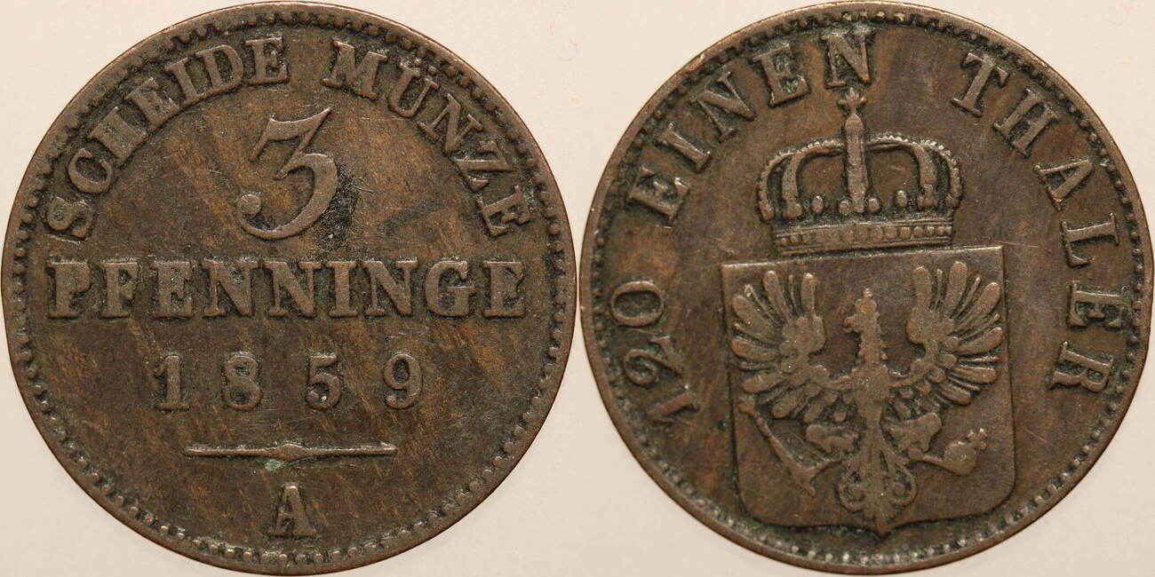 Deutschland 3 Pfenning 1859 A Preussen ss | MA-Shops