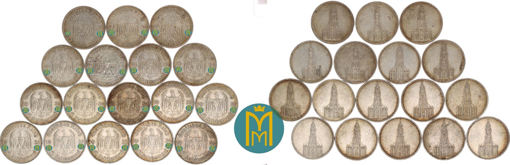 3. Reich 5 Reichsmark Lot 17x 5 Mark Garnisionskirche sehr schön | MA-Shops
