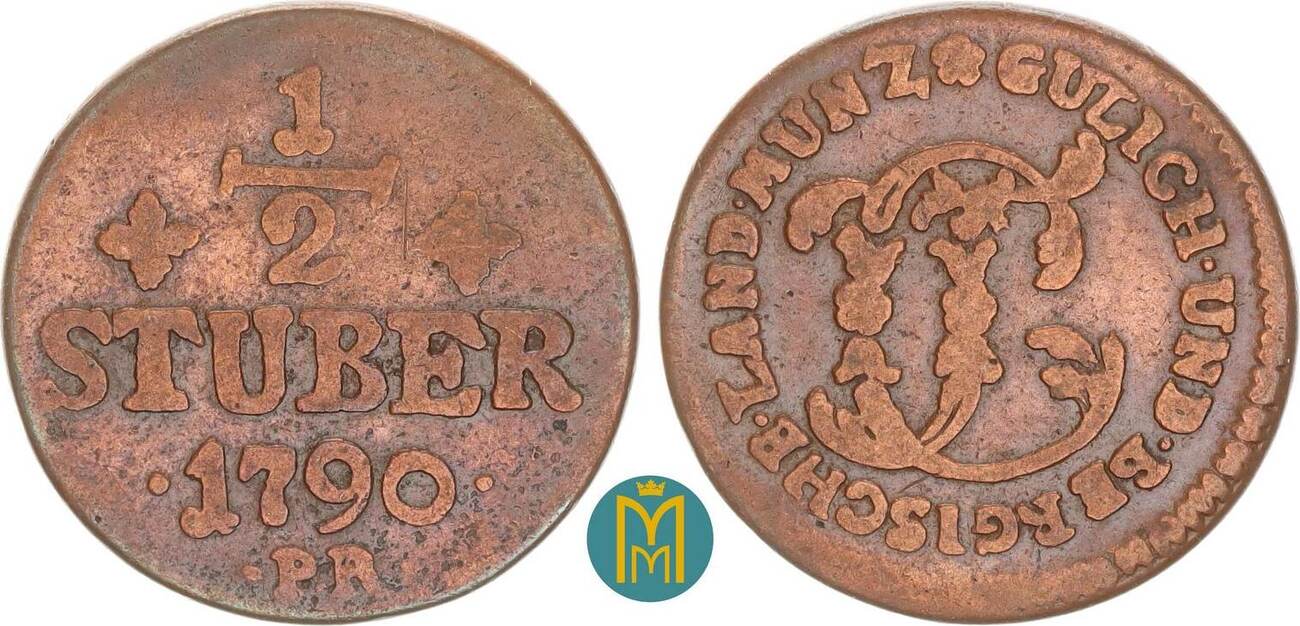 Jülich-Berg 1/2 Stuber 1790 Karl Theodor 1742-1799. schön-sehr schön ...