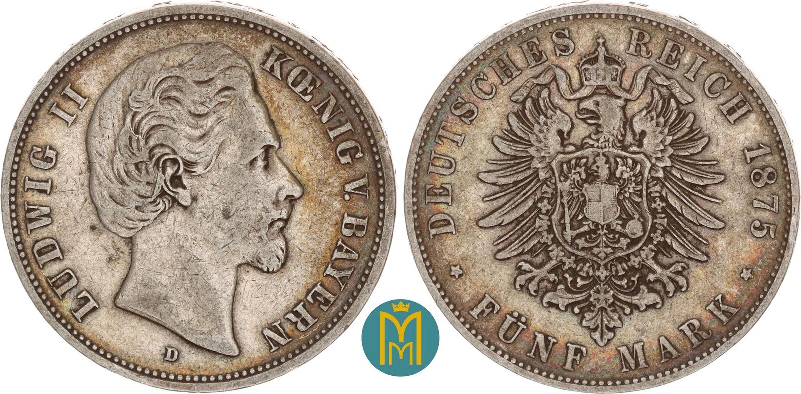 Kaiserreich / Bayern 5 Mark 1875 D Ludwig II. 1864 bis 1886 sehr schön ...