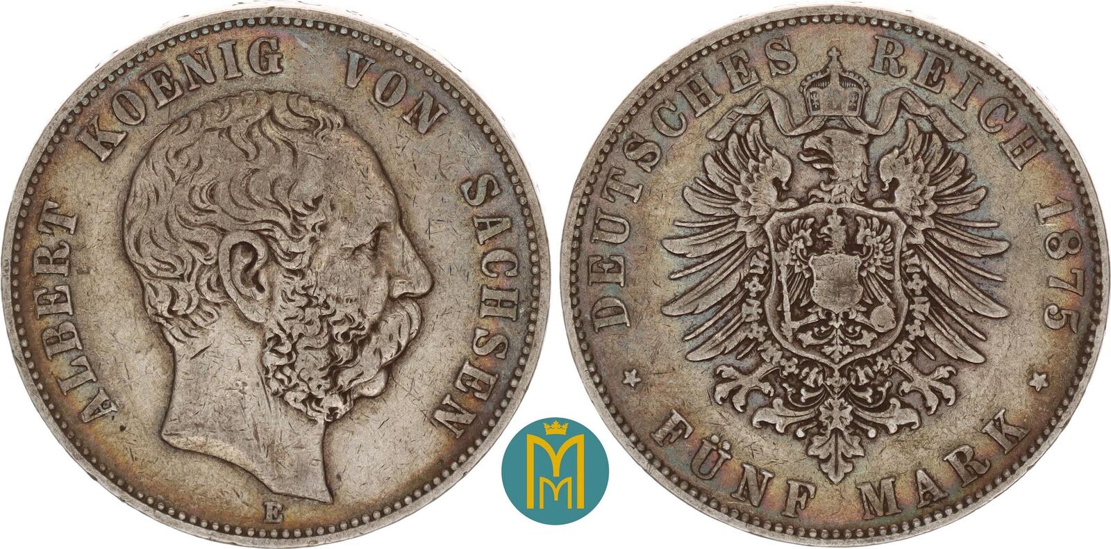 Kaiserreich / Sachsen 5 Mark 1875 Albert (1873-1902). fast sehr schön ...