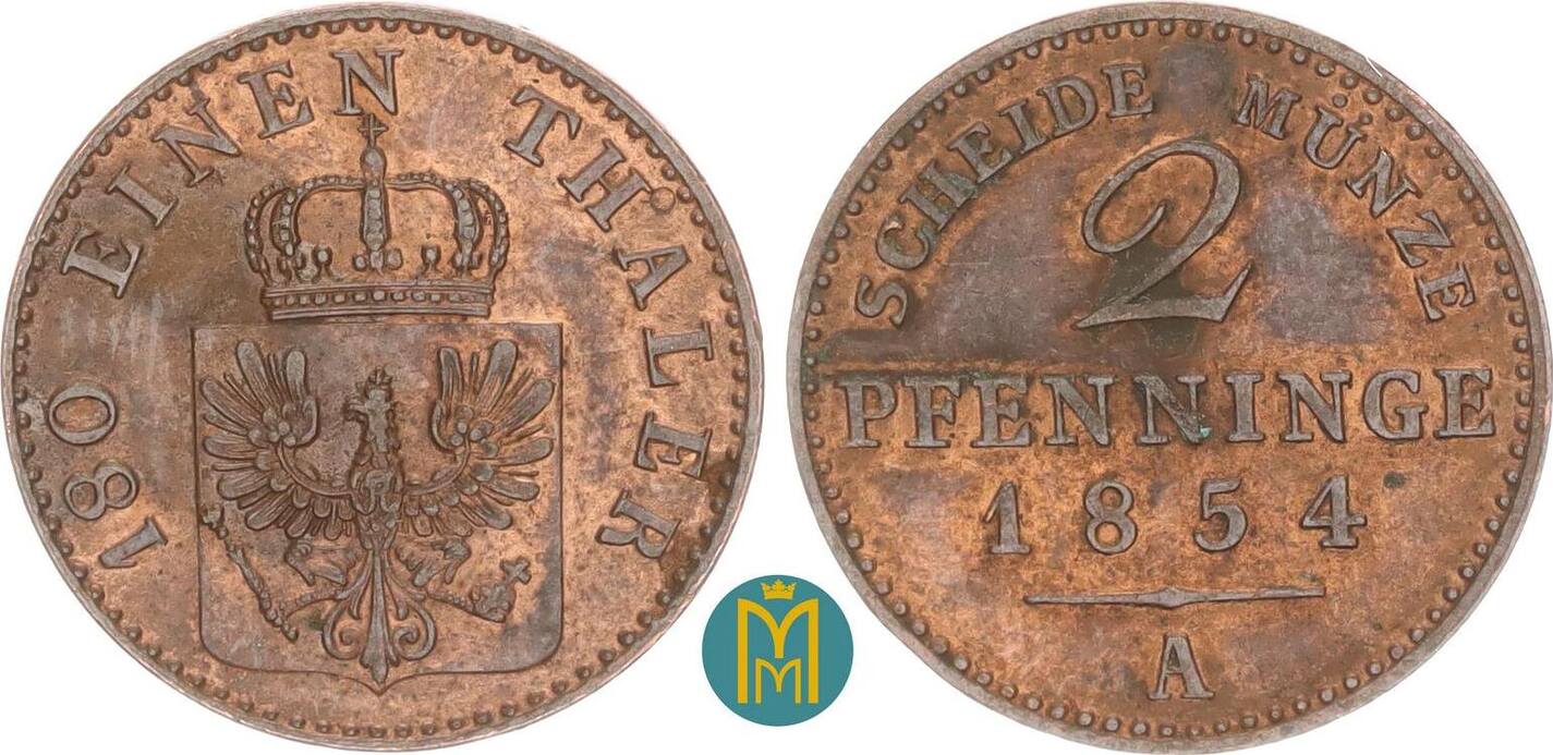 Brandenburg-Preussen 2 Pfennig 1854 A Friedrich Wilhelm IV. 1840-1861 ...