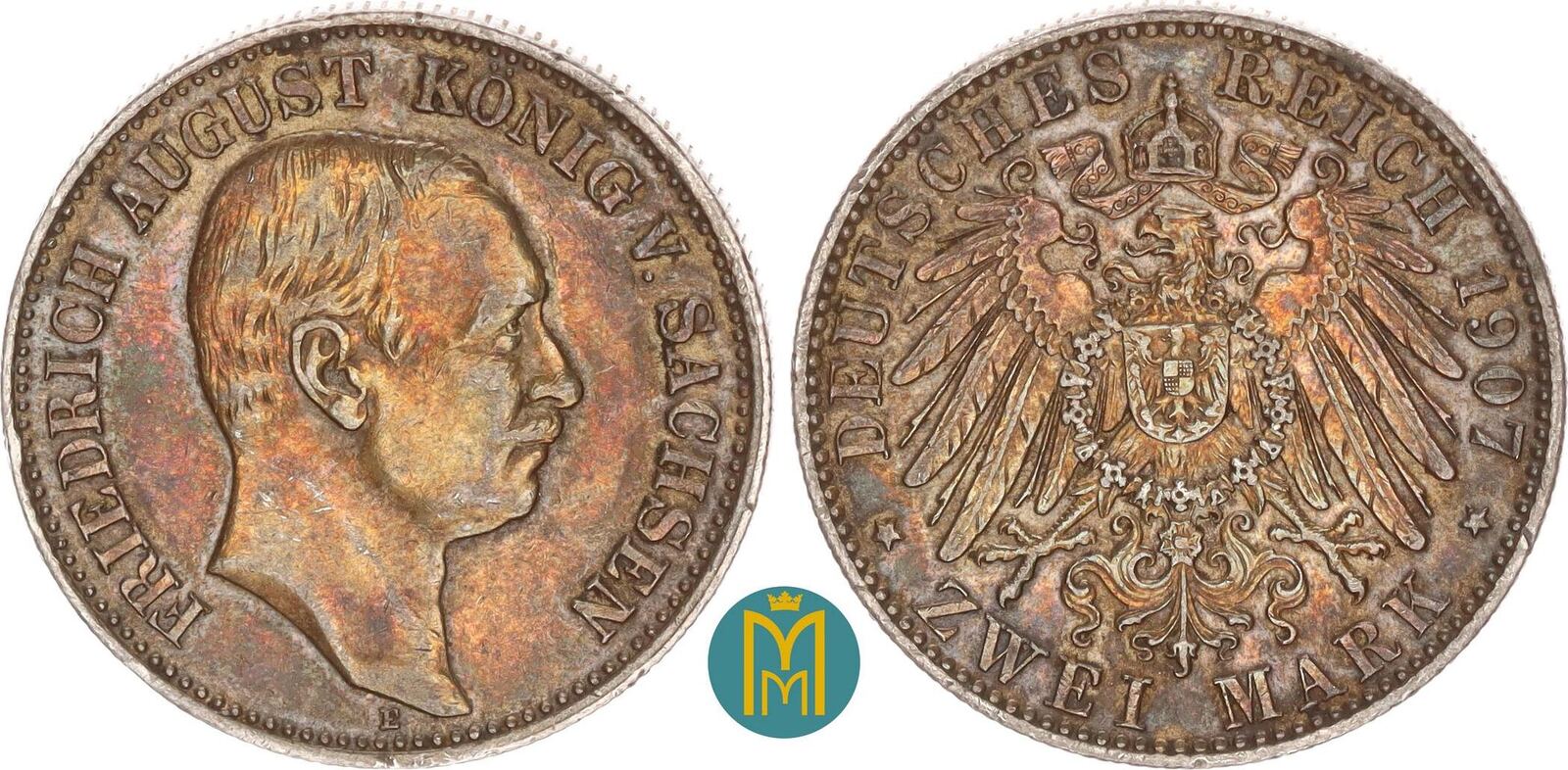 Sachsen 2 Mark 1907 Friedrich August III. 1904-1918. ss-vz, min. Rdf ...
