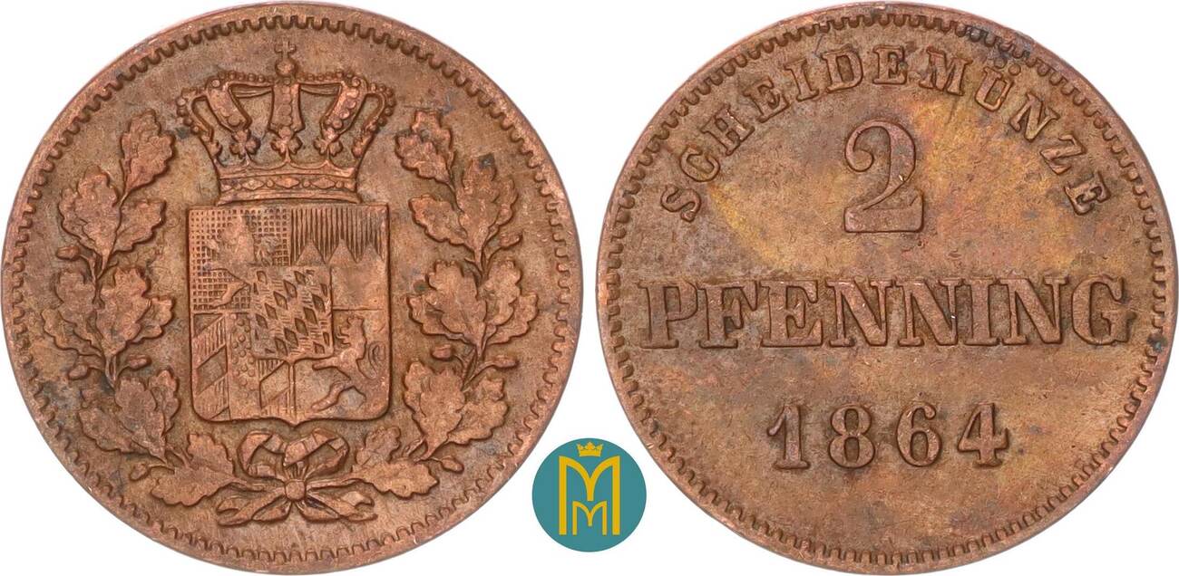 Bayern 2 Pfennig 1864 Maximilian II. Joseph 1848-1864. sehr schön | MA ...