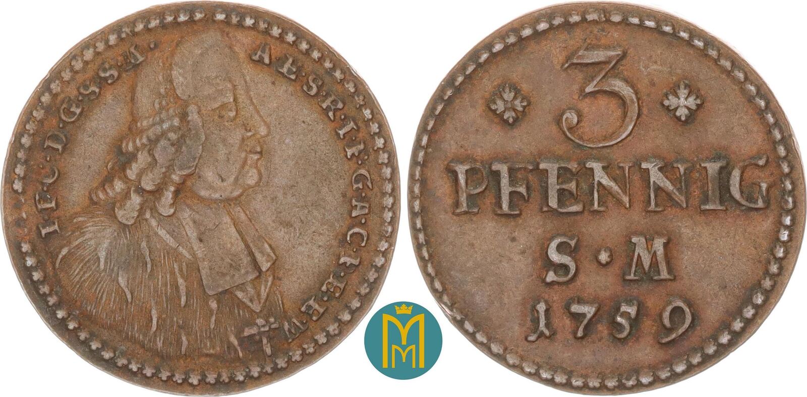 Mainz, Erzbistum 3 Pfennig 1759 Erfurt. Johann Friedrich Karl Graf von ...