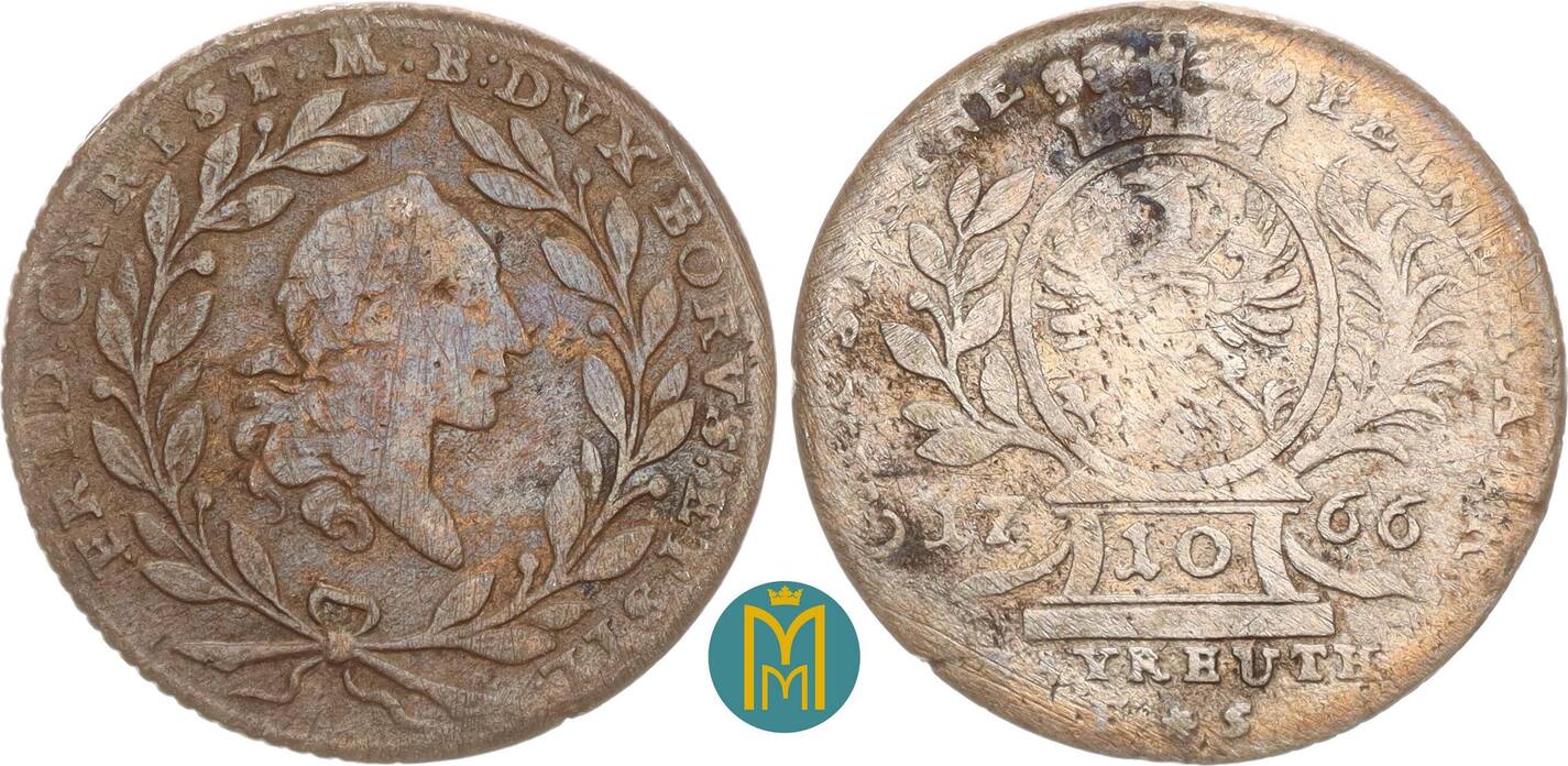 Brandenburg-Bayreuth 10 Kreuzer 1766 HS Friedrich Christian 1763-1769 ...