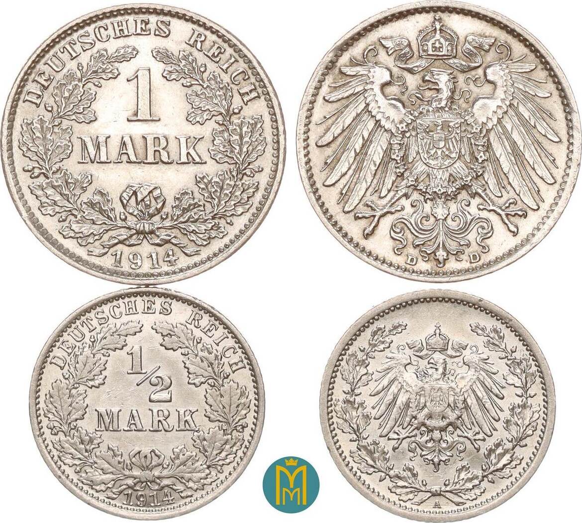 Deutschland Kaiserreich Lot 1 Mark und 1/2 Mark 1914 sehr schön ...