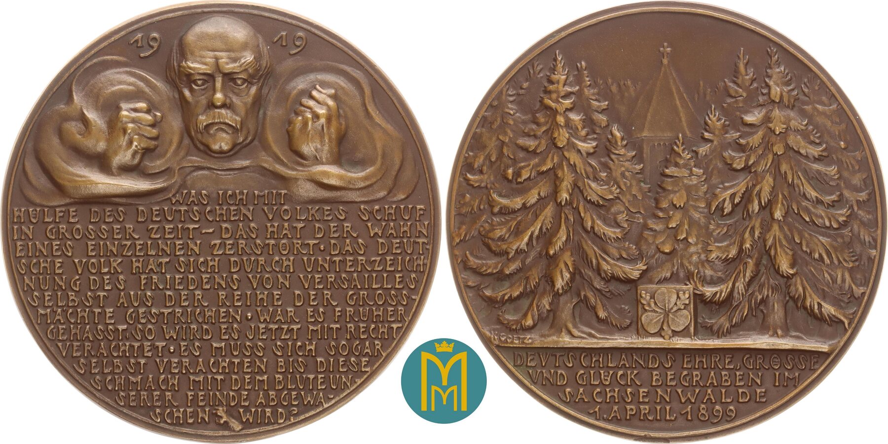 Karl Goetz Bronzemedaille 1919 Bismarck über Versailles-Schandrede ...