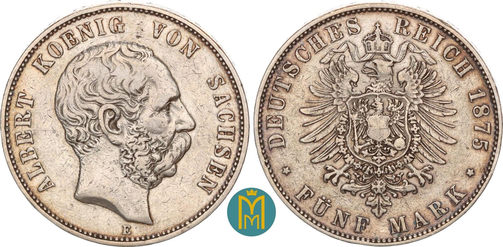 Kaiserreich / Sachsen 5 Mark 1875 E Albert 1873-1902. fast sehr schön ...