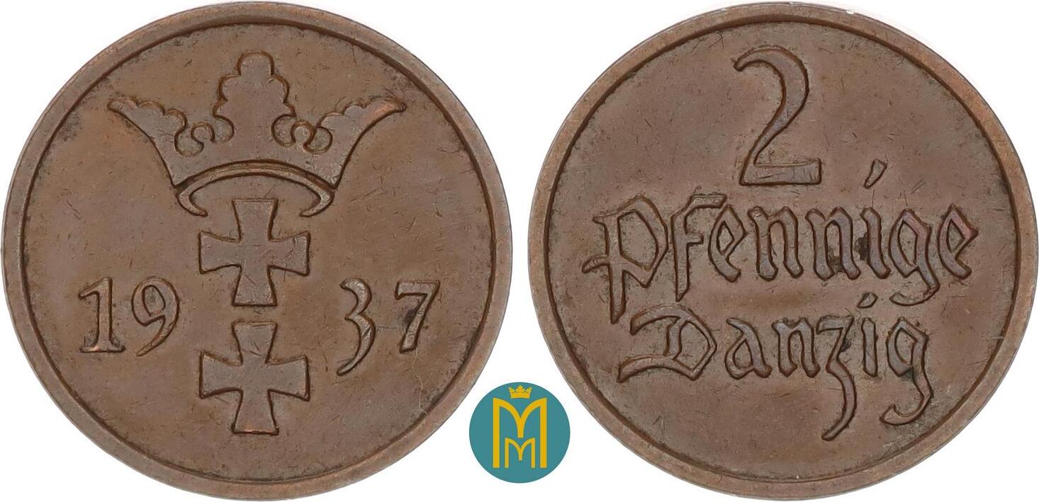 Danzig 2 Pfennig 1937 vorzüglich | MA-Shops