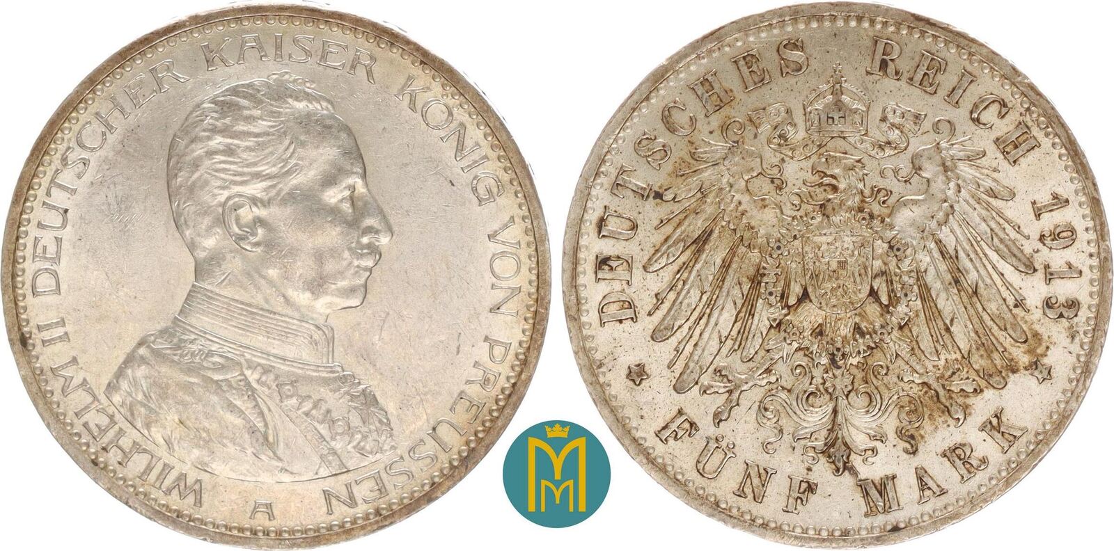 Kaiserreich / Preussen 5 Mark 1913 Wilhelm II. in Uniform fast vorzüglich | MA-Shops