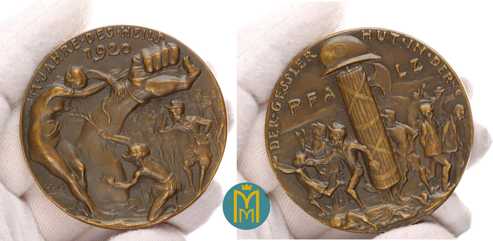 Karl Goetz Bronzegussmedaille 1920 Der Gessler Hut in der Pfalz ...