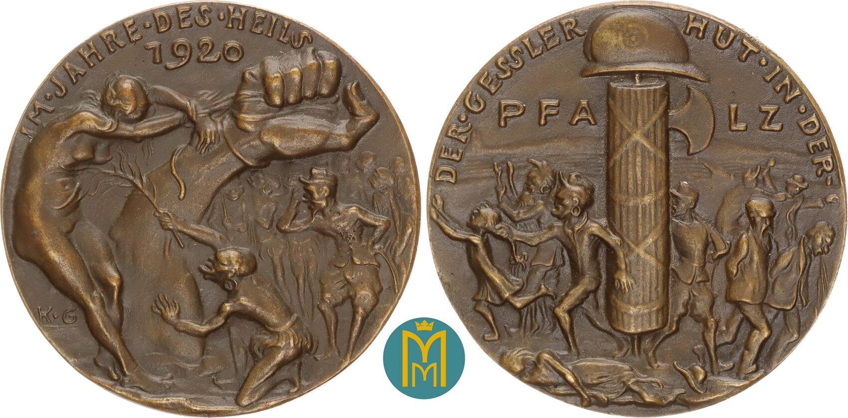 Karl Goetz Bronzegussmedaille 1920 Der Gessler Hut in der Pfalz ...