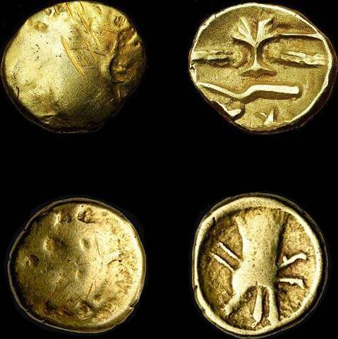 Gaul Quarter stater Circa 100 - 50 BC Morini, 2 gold quarterstaters ...
