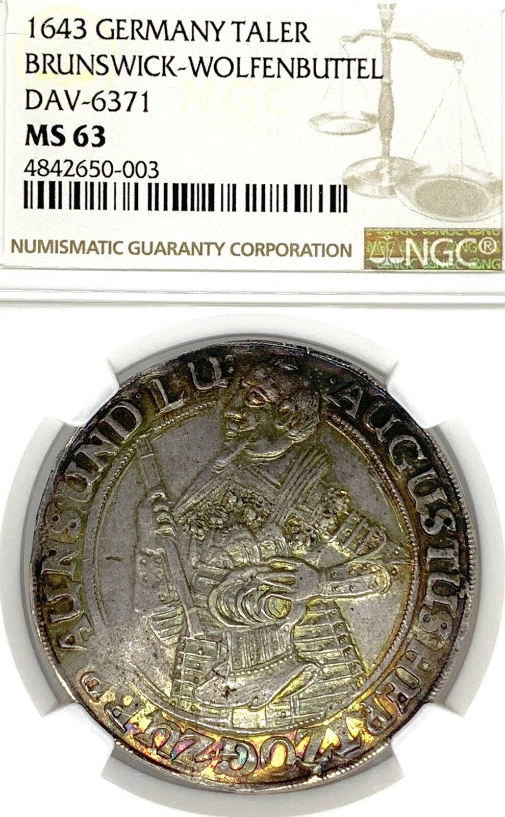 GERMANY TALER 1643 August the Younger (1604-1666). NGC MS 63 | MA-Shops