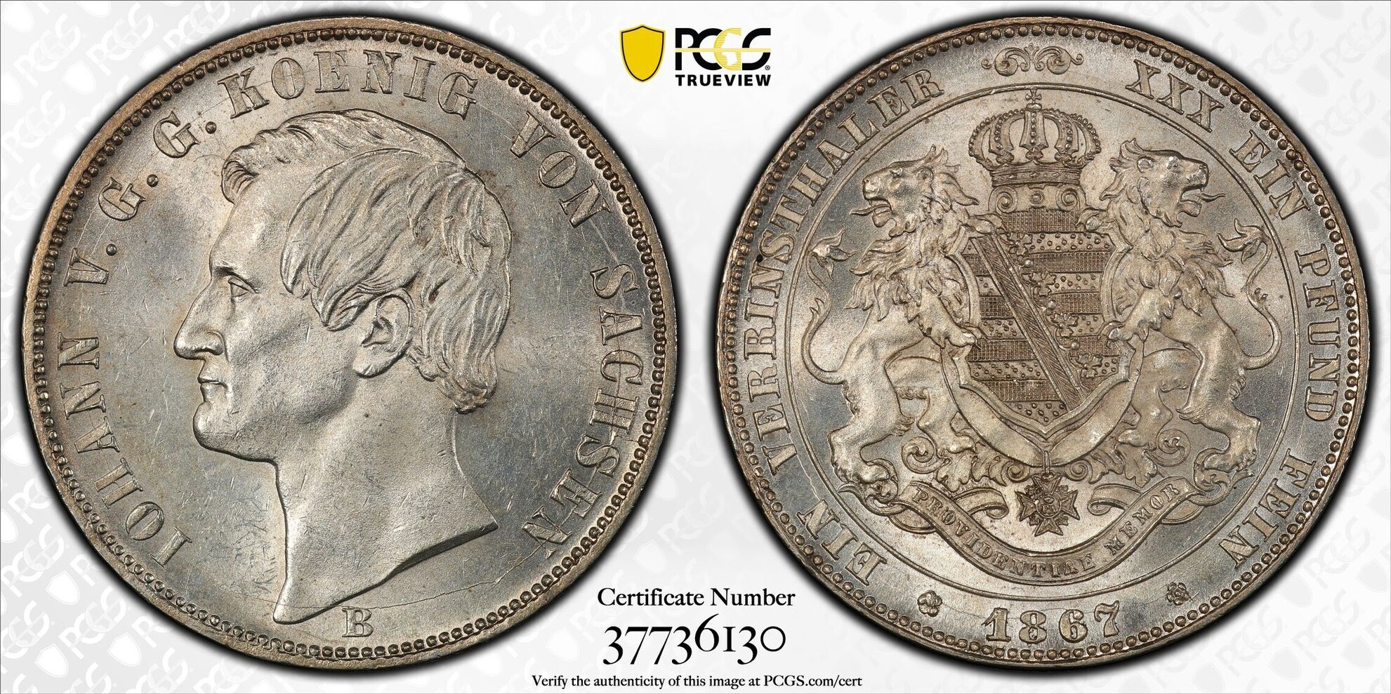 Saxony Thaler 1867 Johann (1854-1873). MS63 | MA-Shops