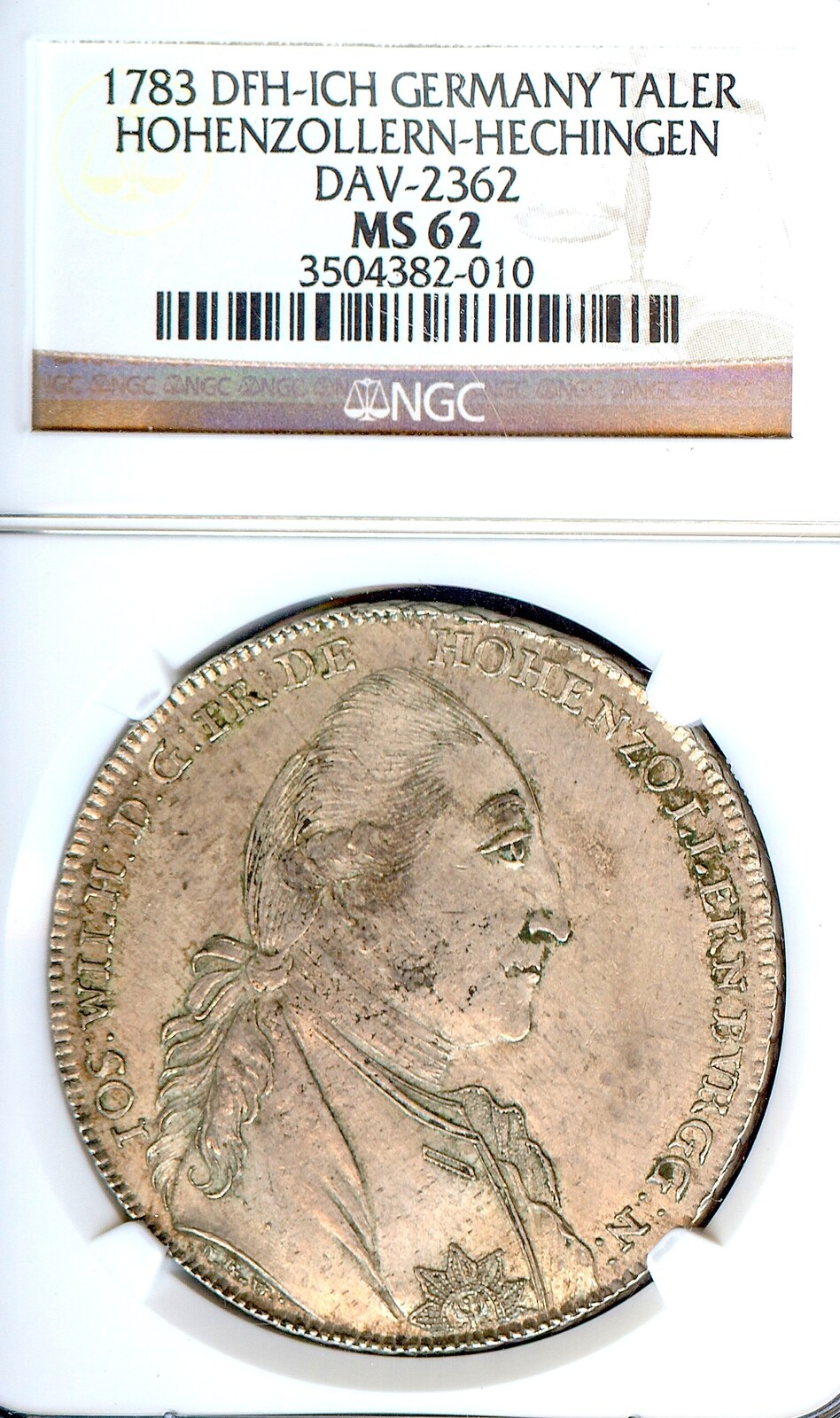 GERMANY TALER 1783 DFH-ICH Joseph Wilhelm (1750-1798). NGC MS 62 | MA-Shops