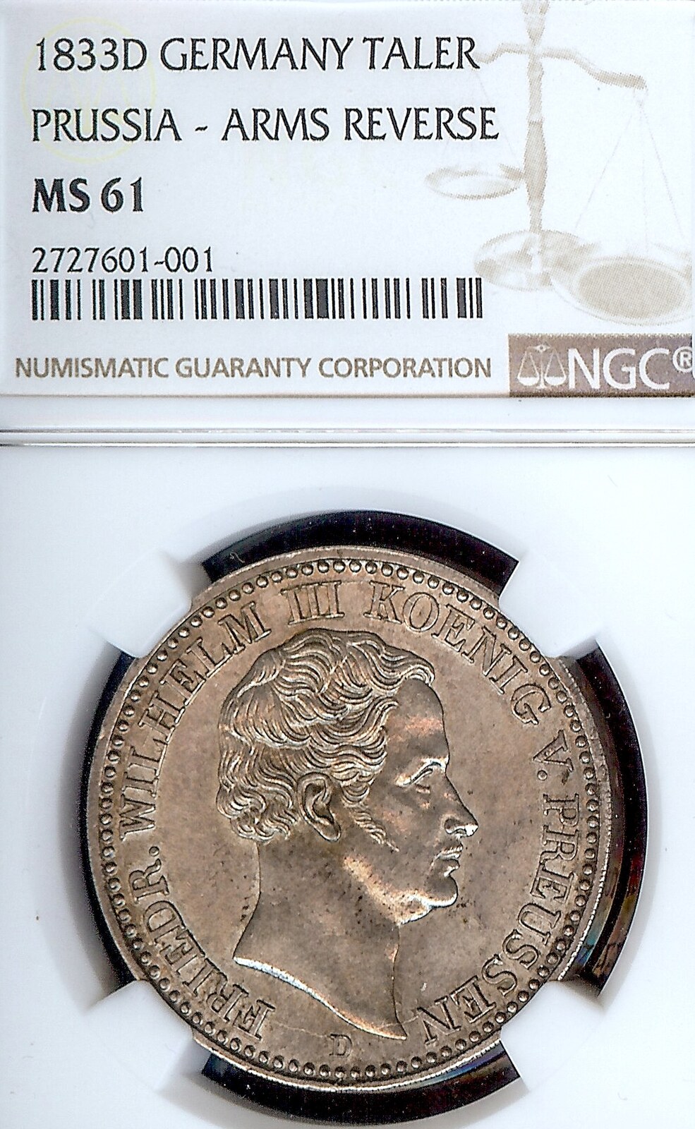 GERMANY TALER 1833D Friedrich Wilhelm III (1797-1840). NGC MS 61 | MA-Shops