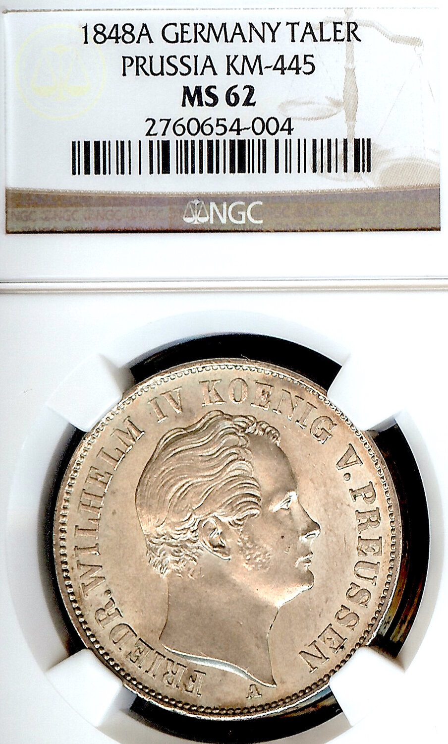 GERMANY TALER 1848A Friedrich Wilhelm IV (1840-1861). NGC MS 62 | MA-Shops