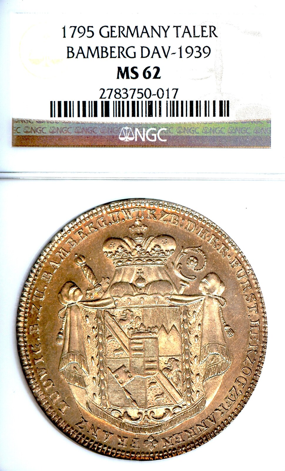 GERMANY TALER 1795 Franz Ludwig von Erthal (1779-1795). NGC MS 62 | MA ...