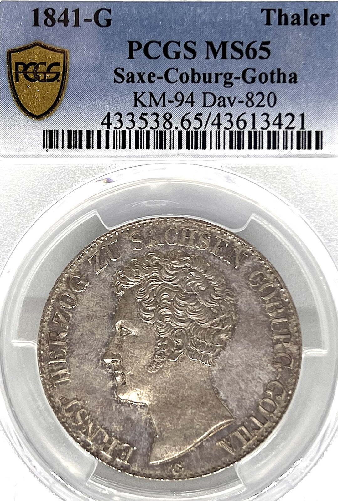 Saxe-Coburg-Gotha Thaler 1841 Ernst I (1826-1844). MS65 | MA-Shops