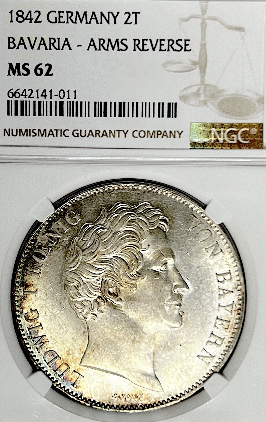 GERMANY 2 Thalers 1842 Ludwig I (1825-1848). NGC MS 62 | MA-Shops