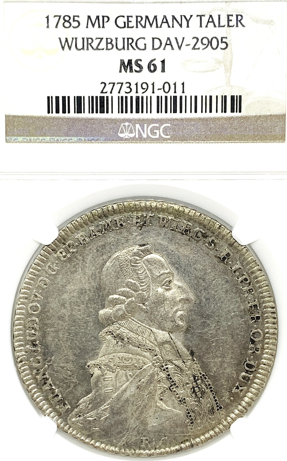 GERMANY TALER 1785 MP Franz Ludwig von Erthal (1779-1795). NGC MS 61 ...