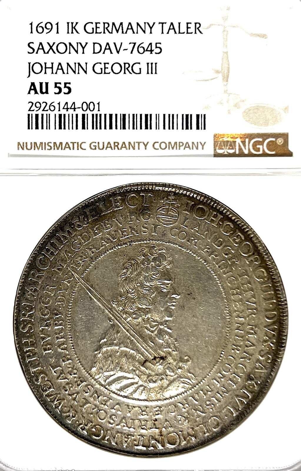 GERMANY TALER 1691 IK Johann Georg III (1680-1691). NGC AU 55 | MA-Shops