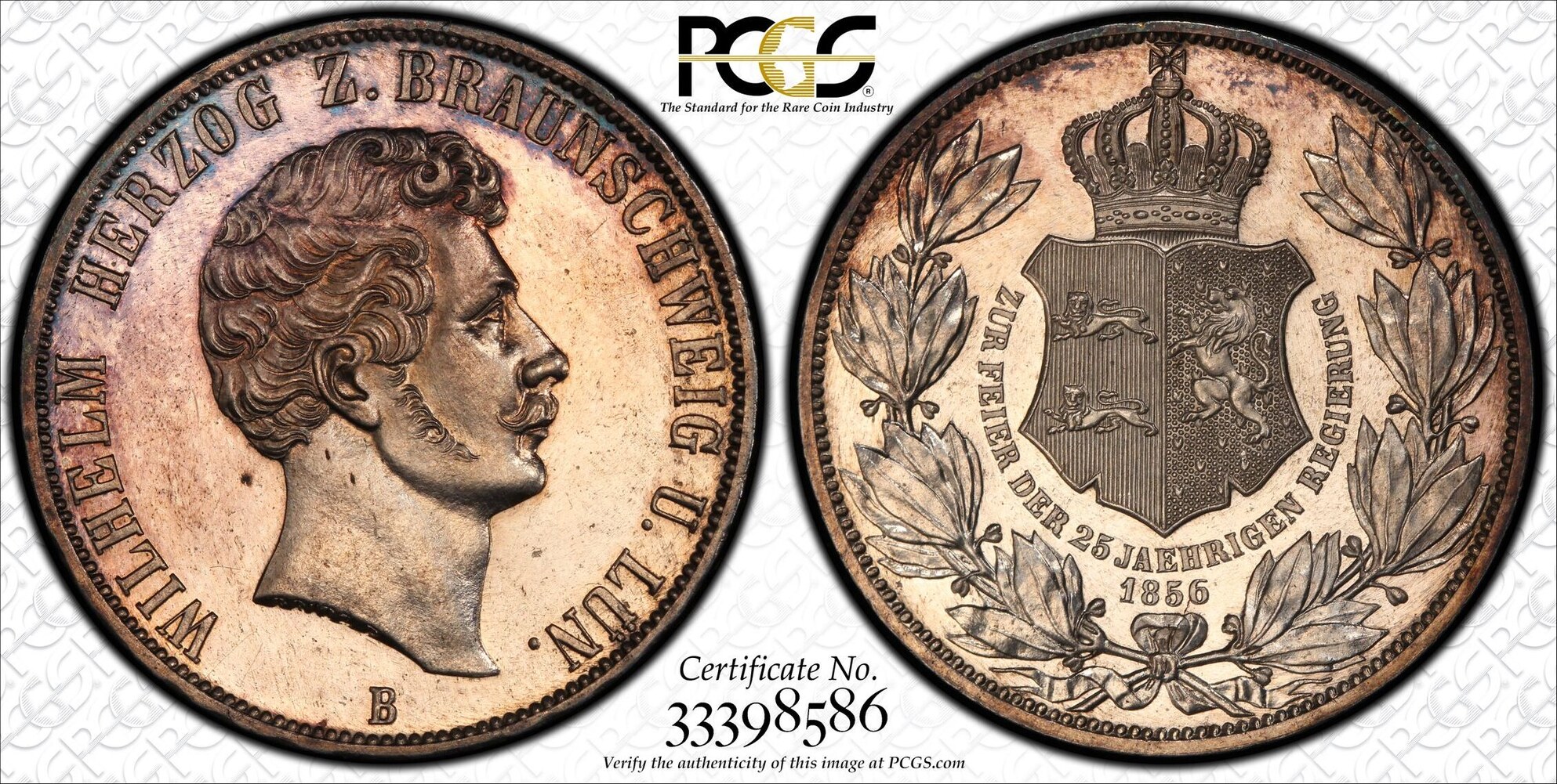 Brunswick-Wolfenb. 2 Th 1856 Wilhelm (1831-1884). MS62 | MA-Shops