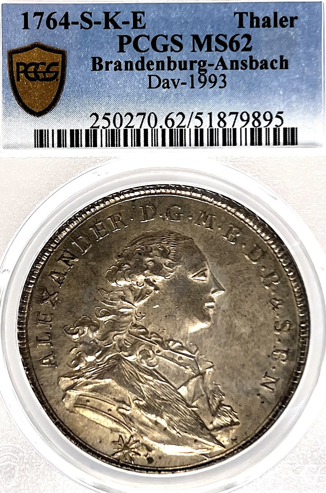 Brandenburg-Ansbach Thaler 1764 Alexander (1757-1791). MS 62 | MA-Shops
