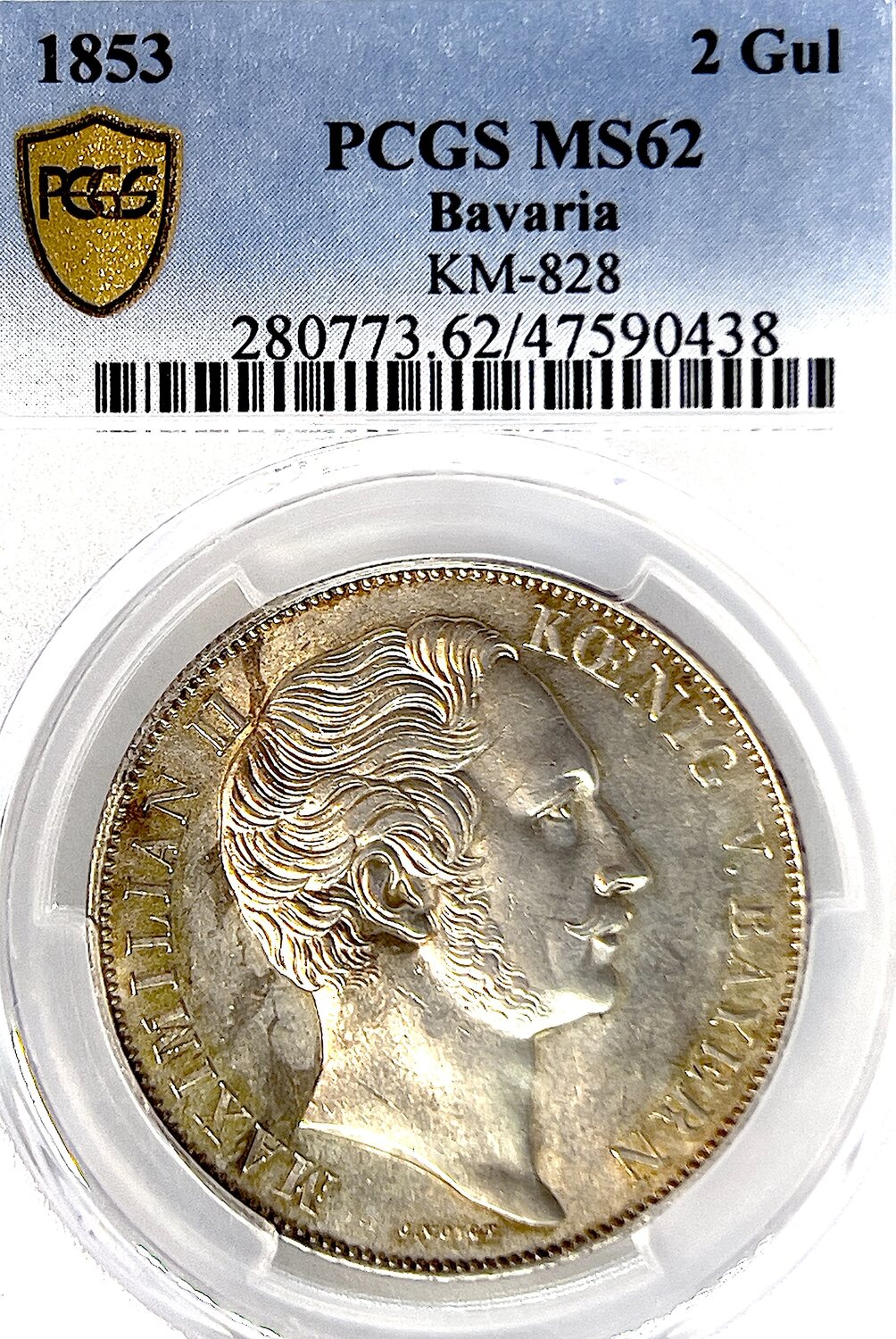 Bavaria 2 Gulden 1853 Maximilian II (1848-1864). MS62 | MA-Shops