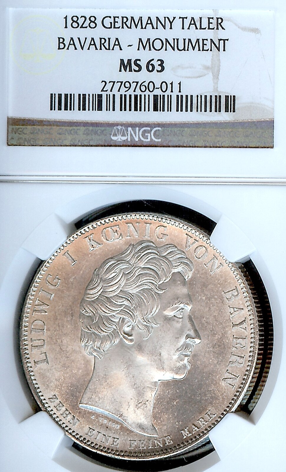 GERMANY TALER 1828 Ludwig I (1825-1848) NGC MS 63 | MA-Shops