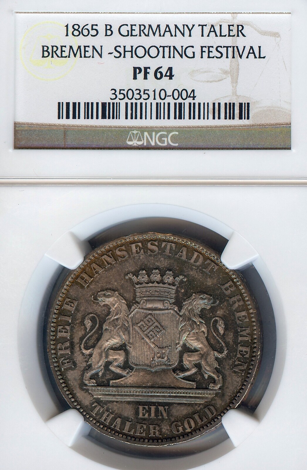 GERMANY TALER 1865 B Bremen - Free City. NGC PF 64 | MA-Shops
